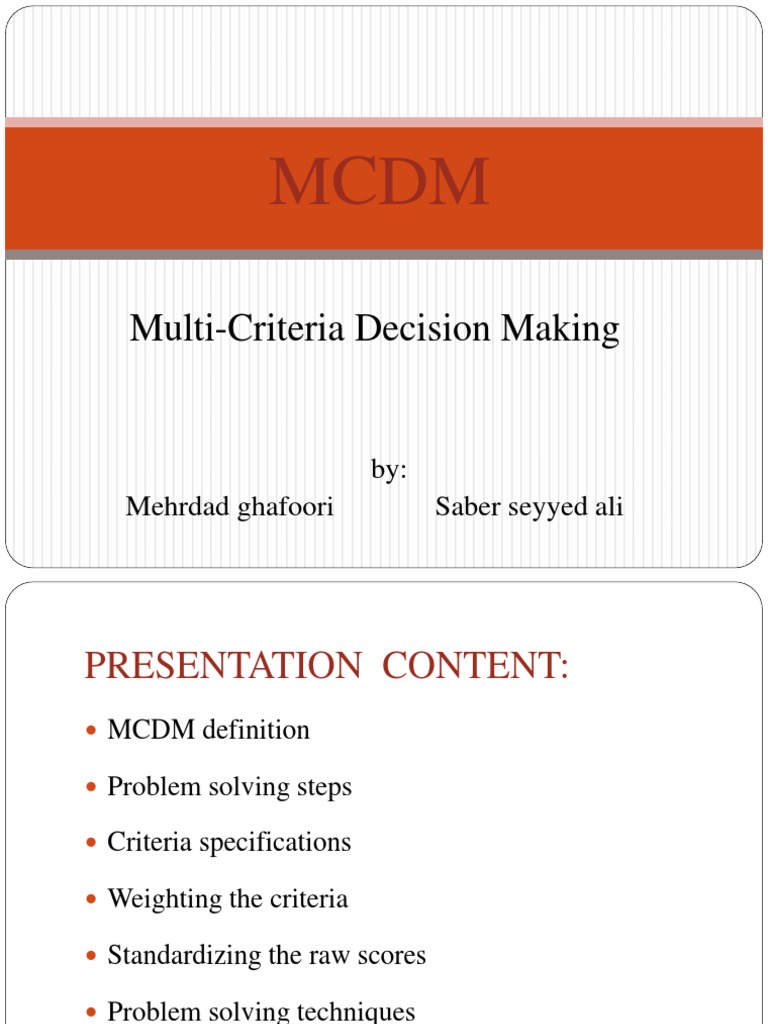 Multi-Criteria Decision Making | Applied Mathematics | Analysis