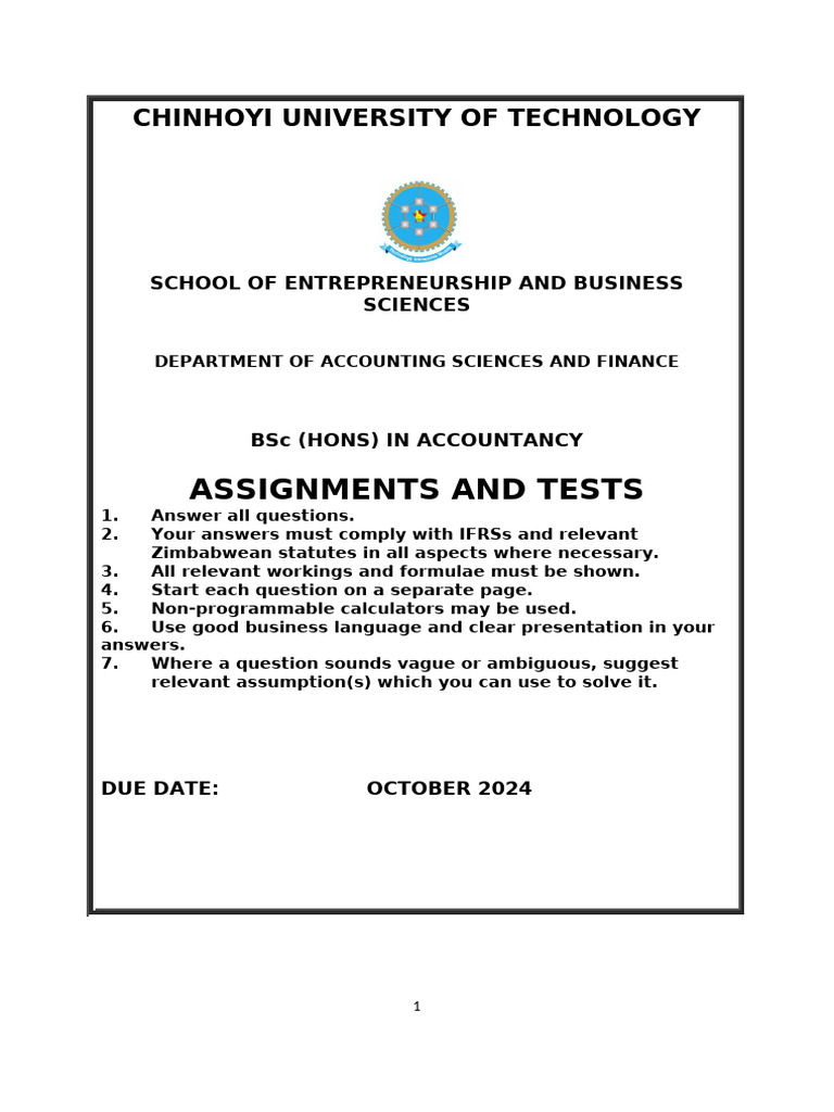 BSc Accountancy Assignments & Tests Guide | PDF | Fair Value | Depreciation
