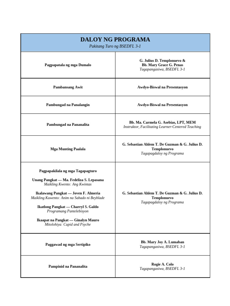 Daloy NG Programa | PDF