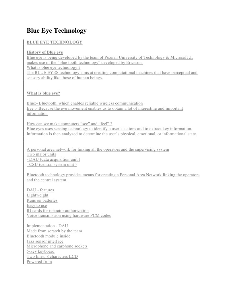 Blue Eye Technology History of Blue Eye | PDF | Technology & Engineering