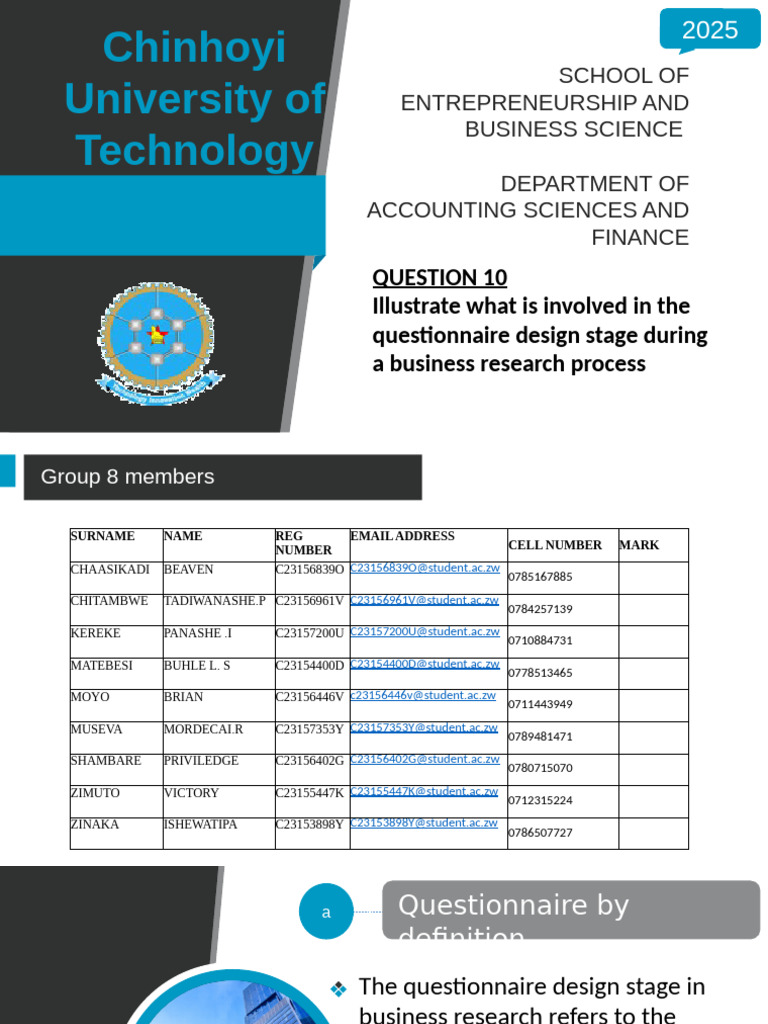 Group 8 Presentation Questionnaire Design.1744837846579-1 | PDF | Questionnaire | Marketing Research
