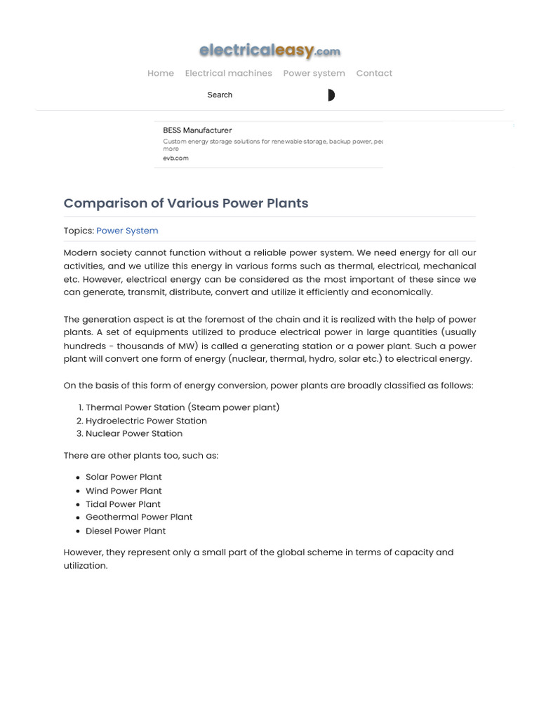 Comparison of Various Power Plants | PDF | Power Station | Hydroelectricity