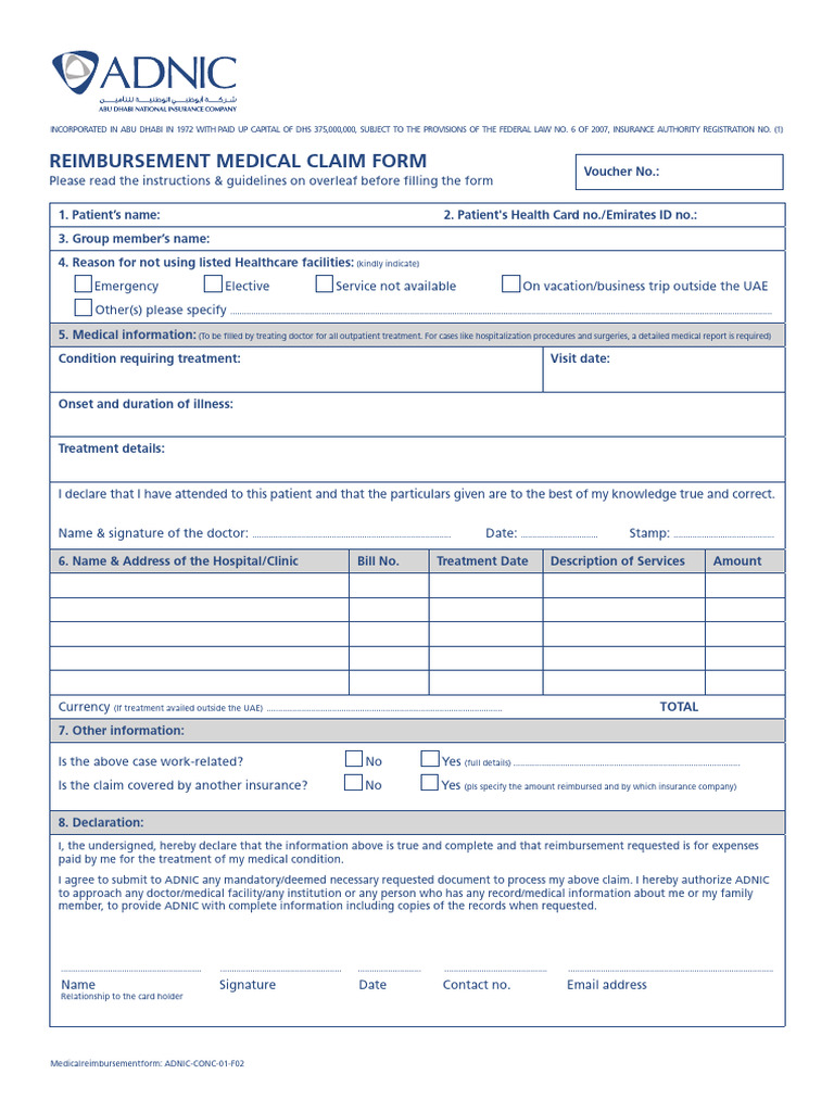 Adnic Claim Form | PDF | Patient | United Arab Emirates