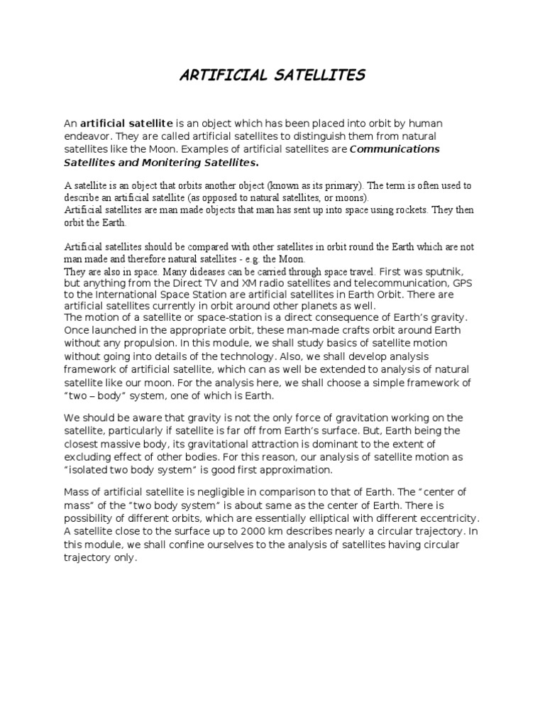 Artificial Satellites | PDF | Satellite | Orbit