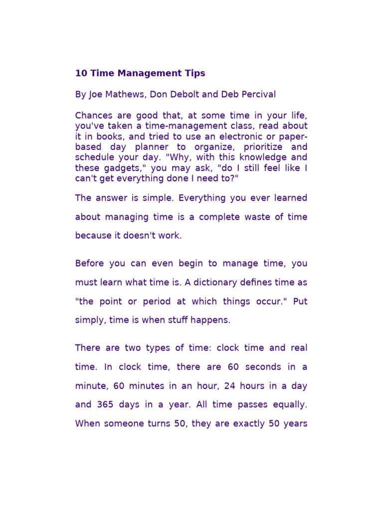 Ten (10) Time Management Tips | PDF