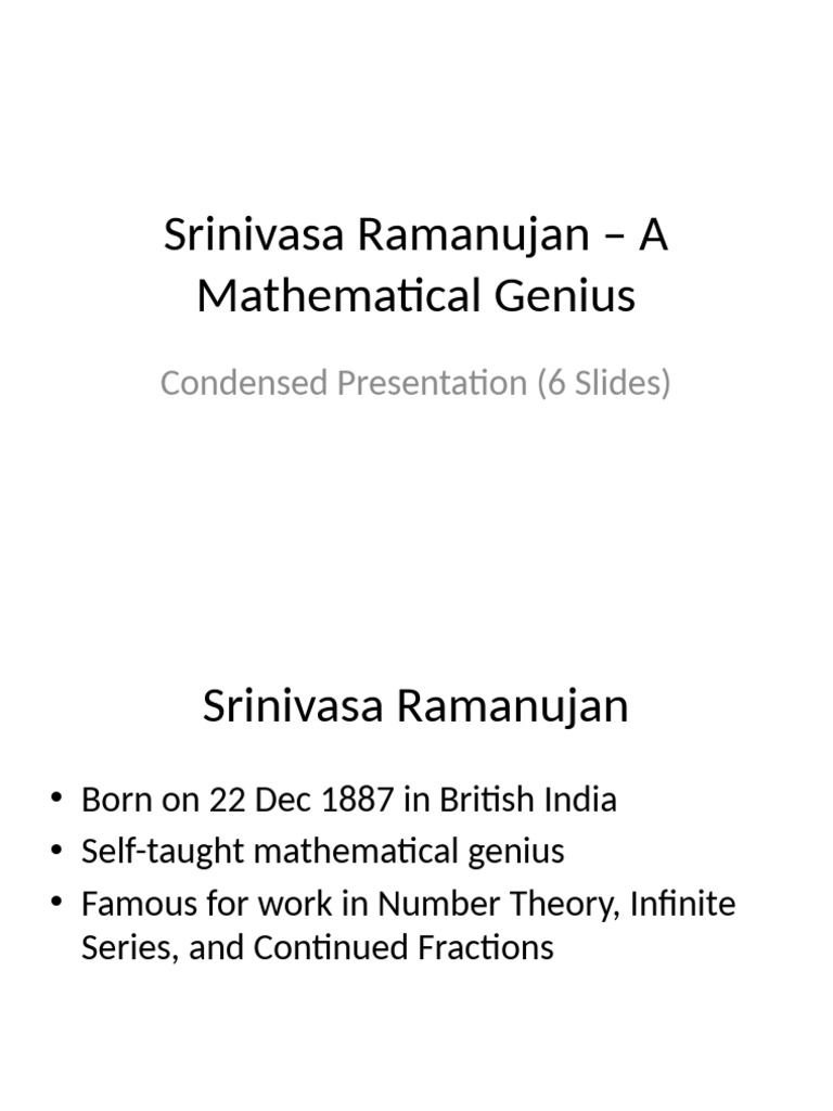 Srinivasa Ramanujan 6slides | PDF