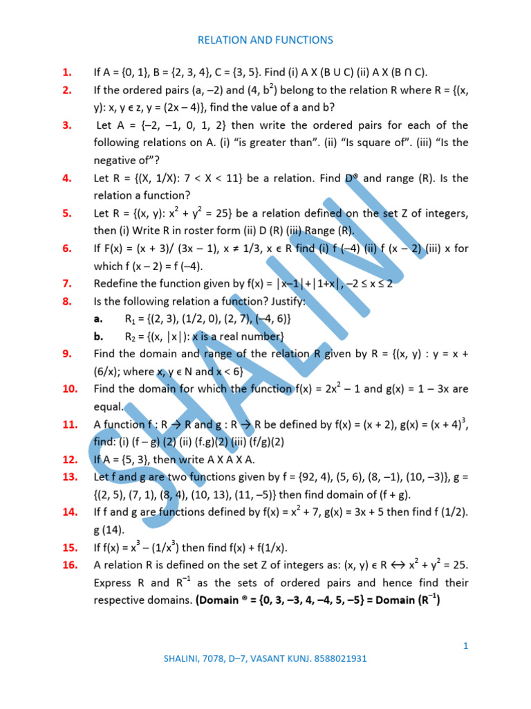 12 Assign Relation & Functions | PDF