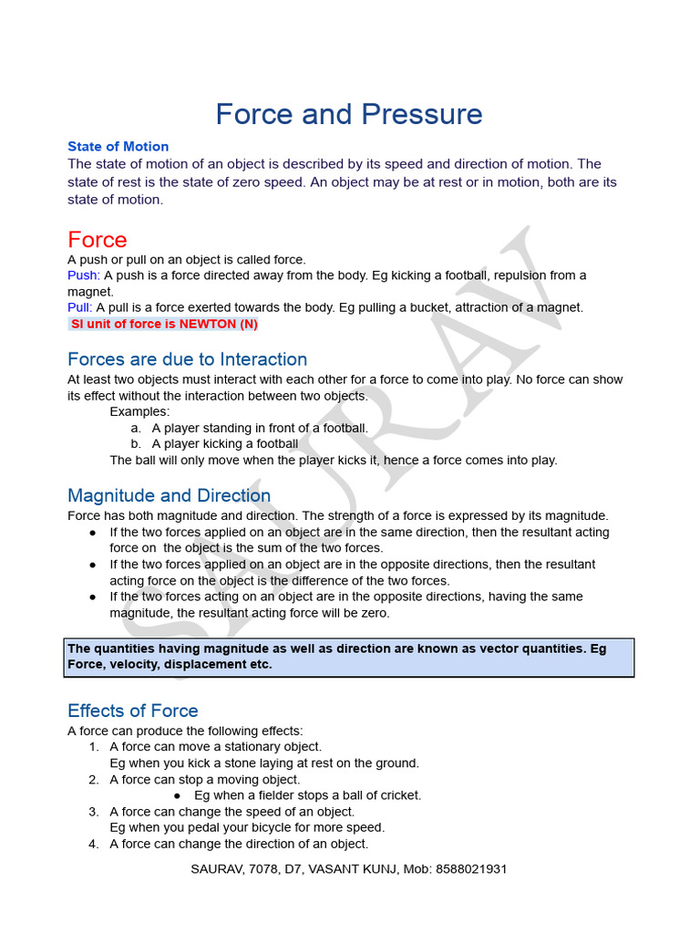 8.8 Force and Pressure | PDF | Force | Pressure
