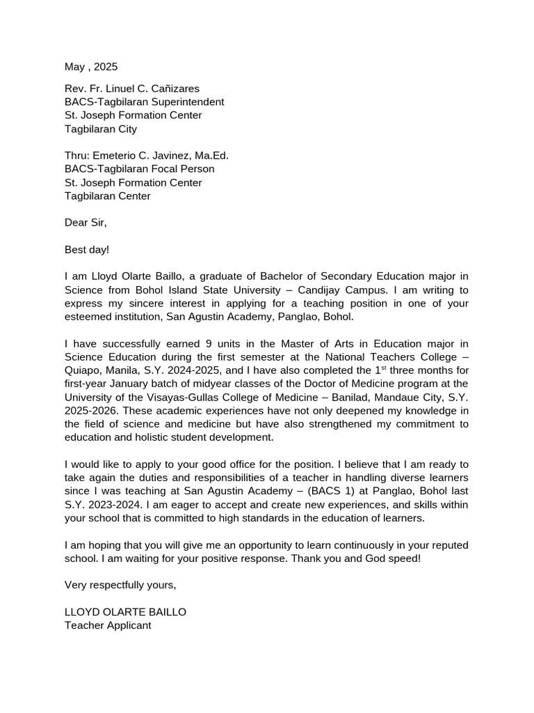 Lloyd Appication Letter BACS 1 SAGA | PDF