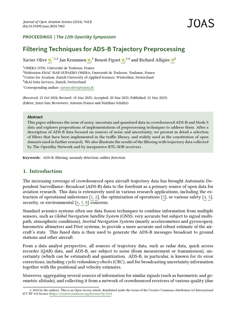 2024 - Olive Etal - Filtering Techniques ADS B Trajectory Preprocessing | PDF | Airspeed