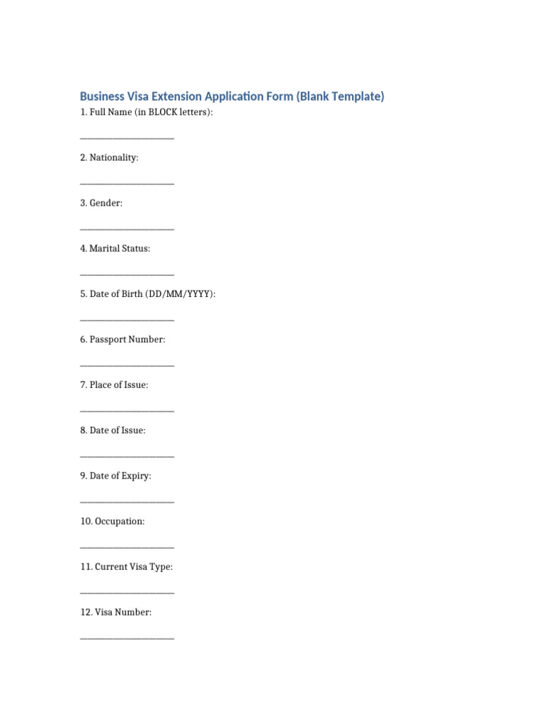 Business Visa Extension Form Blank | PDF
