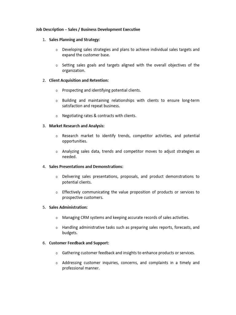 Business Development Executive Job Description | PDF