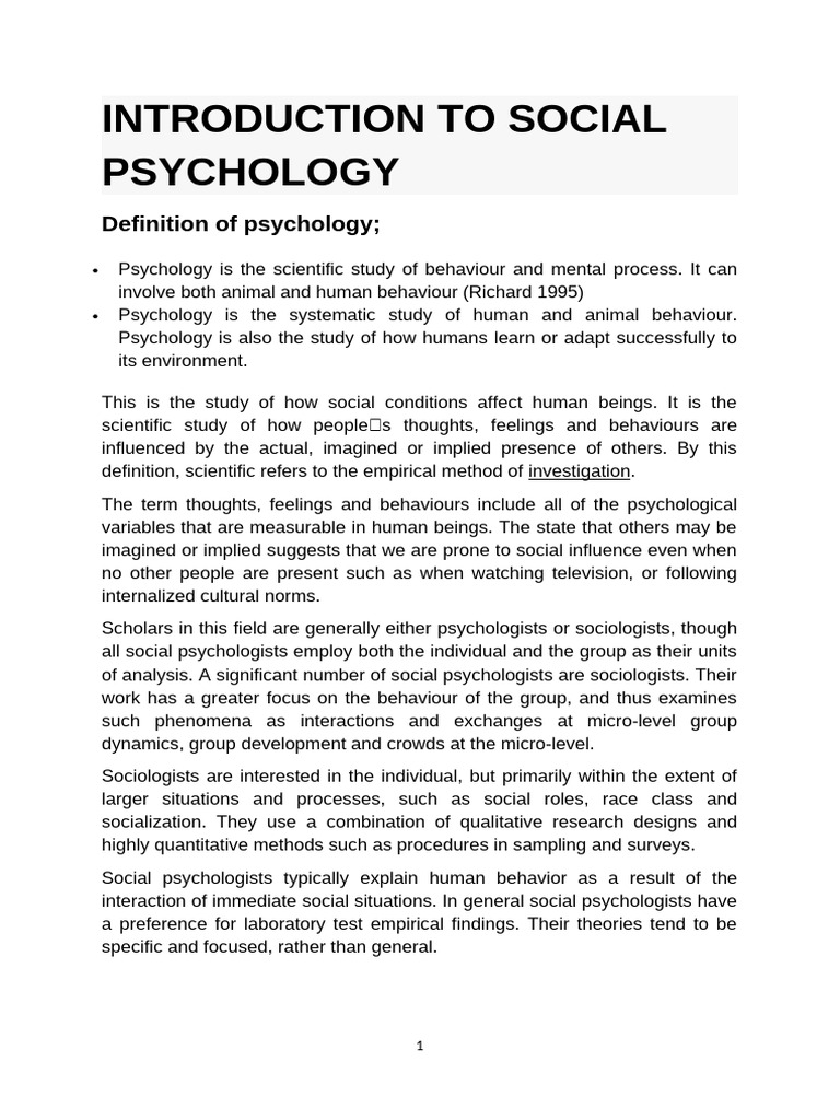 Introduction To Social Psychology | PDF | Psychology | Social Psychology