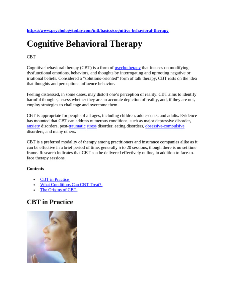 Cognitive Behavioral Therapy - Psychology Today | PDF | Cognitive Behavioral Therapy | Rational ...