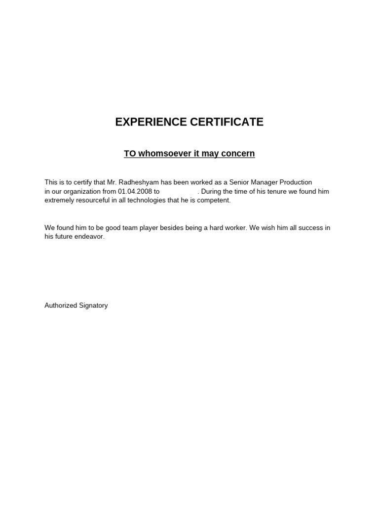 Experince Certificate | PDF