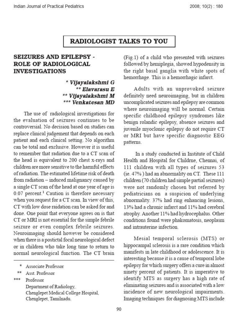 Seizures & Epilepsy - Role of Radiological Investigations | PDF | Epilepsy | Positron Emission ...