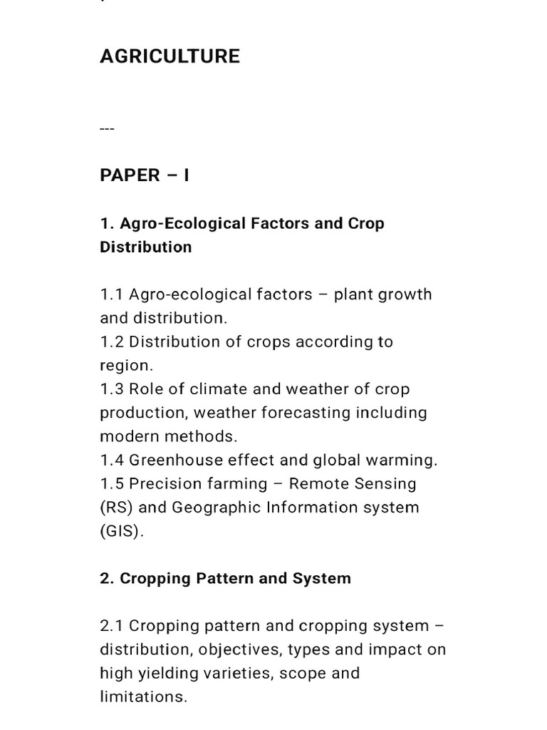 Agriculture Syllabus | PDF
