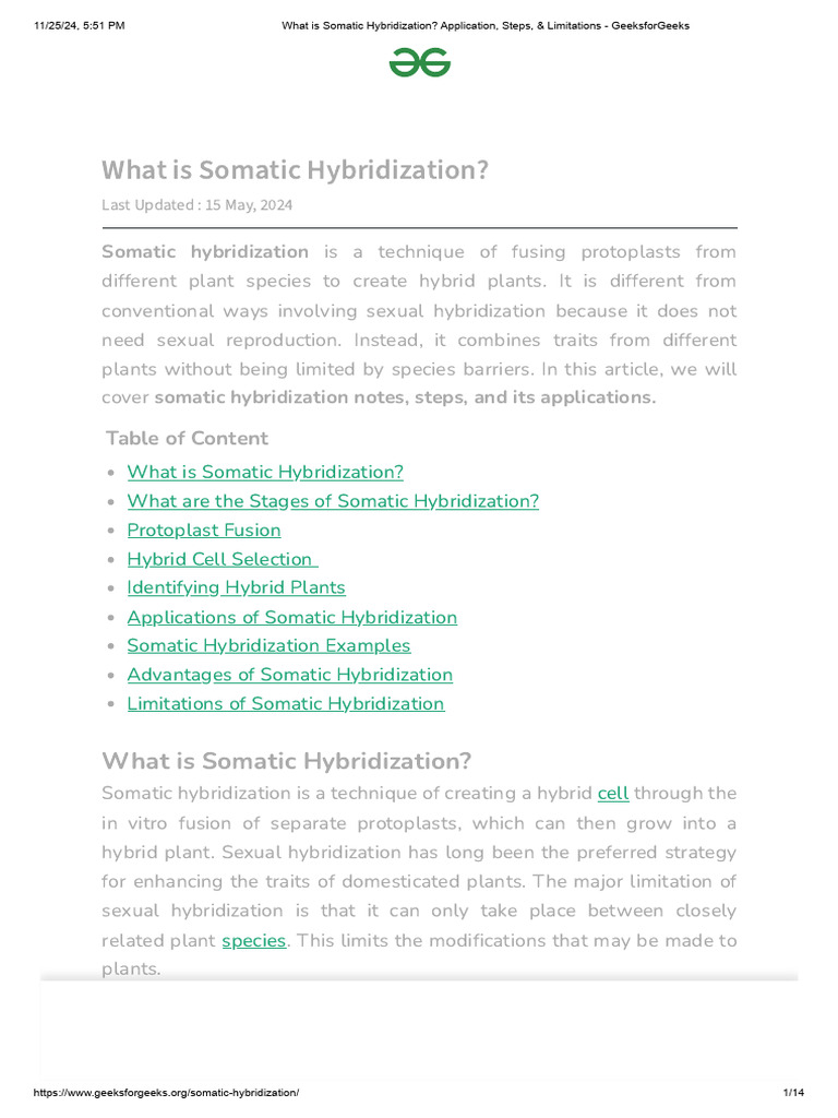 Somatic Hybridization: Steps & Applications | PDF | Plant Breeding ...