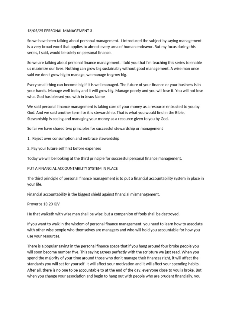 Personal Finance Management Principles | PDF