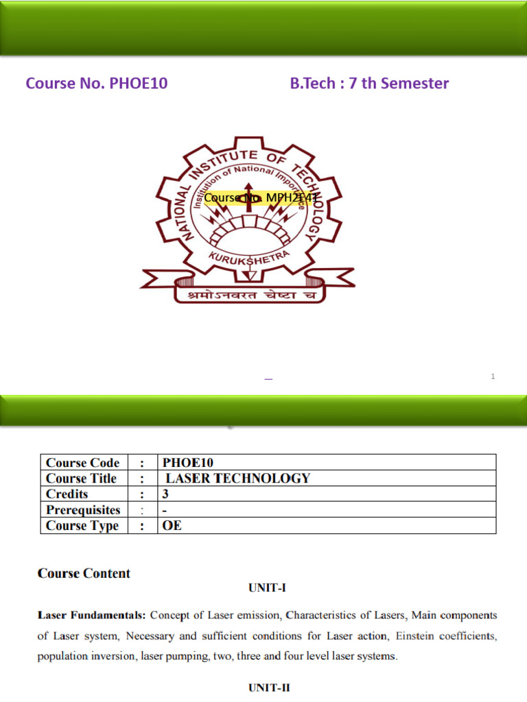 Laser Lecture Unit 1 & III | PDF | Laser | Emission Spectrum