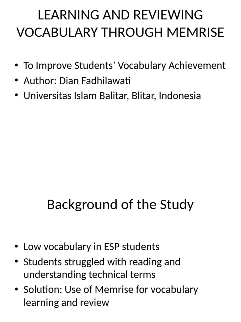 Memrise Vocabulary Study Presentation | PDF
