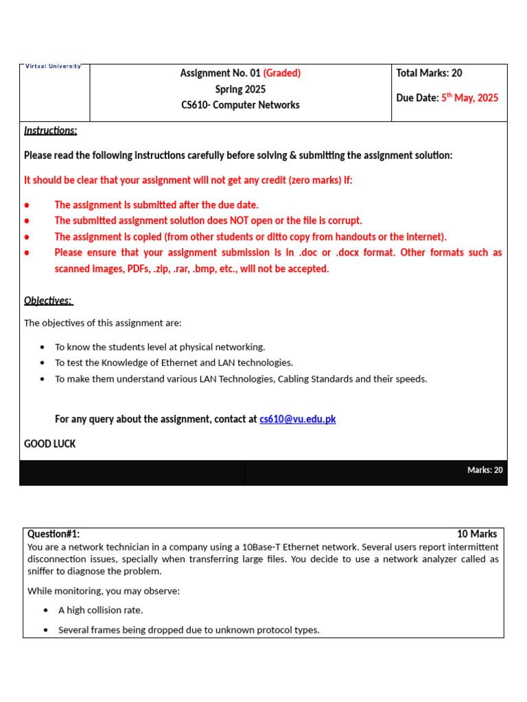 Spring 2025 - CS610 - 1 - BC220200608 5 | PDF | Ethernet | Computer Network