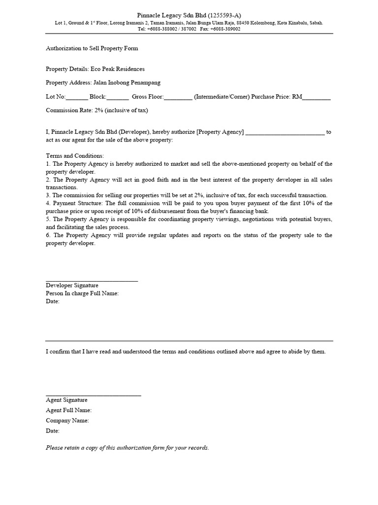 Autorise To Sell Form | PDF
