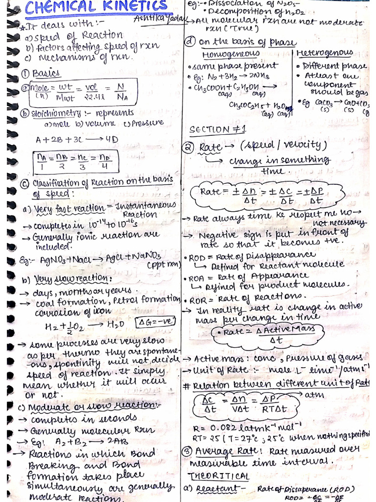 TNM Sir Chemical Kinetics Short Notes | PDF