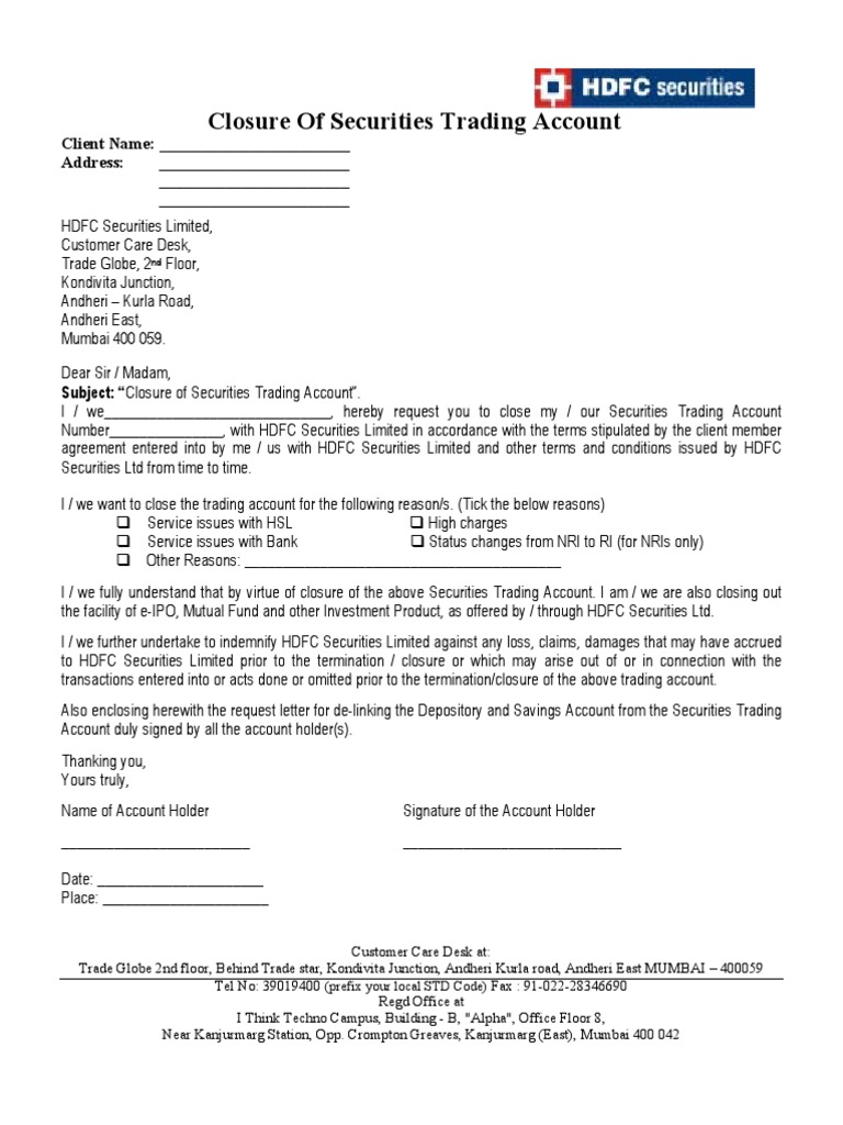 Closure Form | PDF | Securities (Finance) | Service Industries