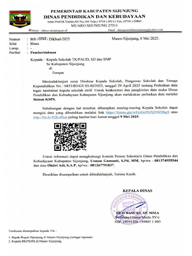 SURAT PERBAIKAN DATA KEPSEK | PDF