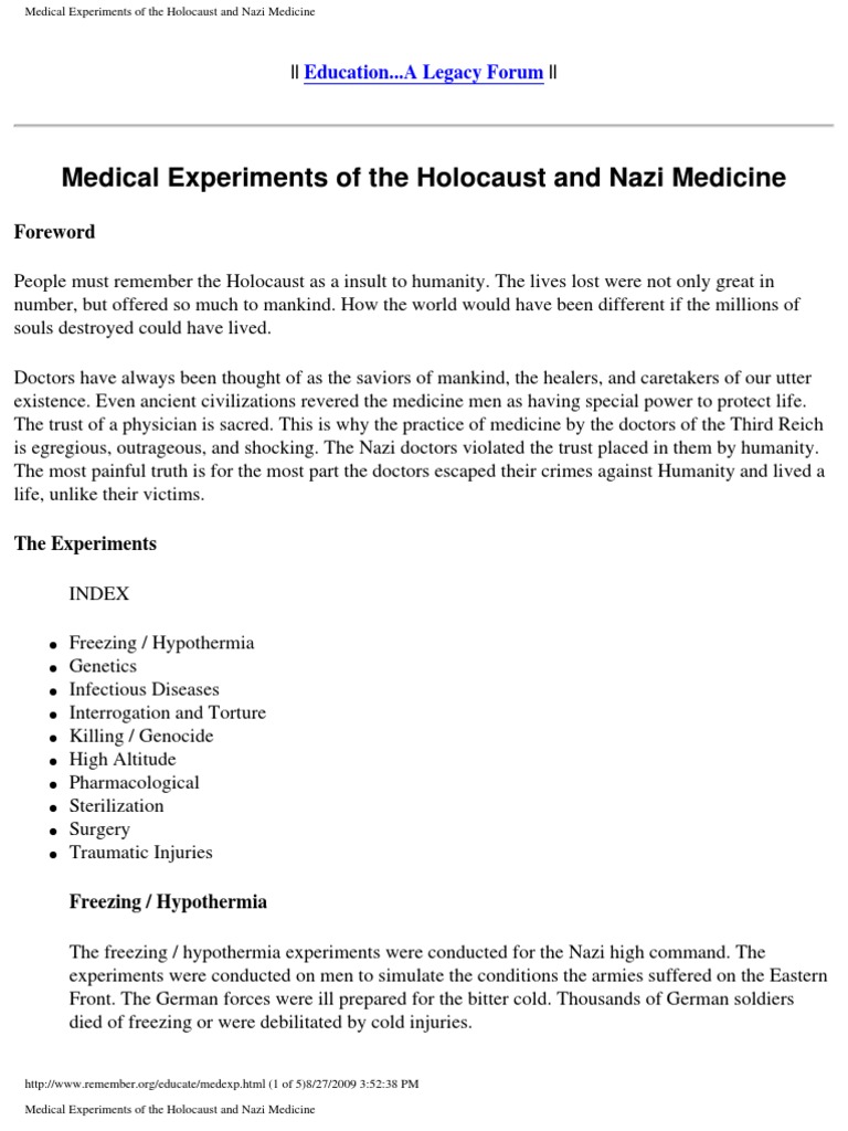 Medical Experiments of The Holocaust and Nazi Medicine | PDF | Violence ...