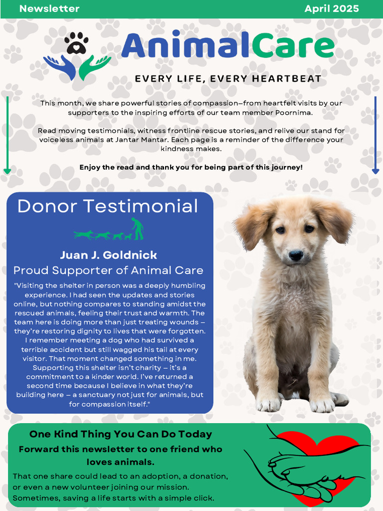 Animal Care Newsletter Apr'25 | PDF | Animal Welfare | Compassion