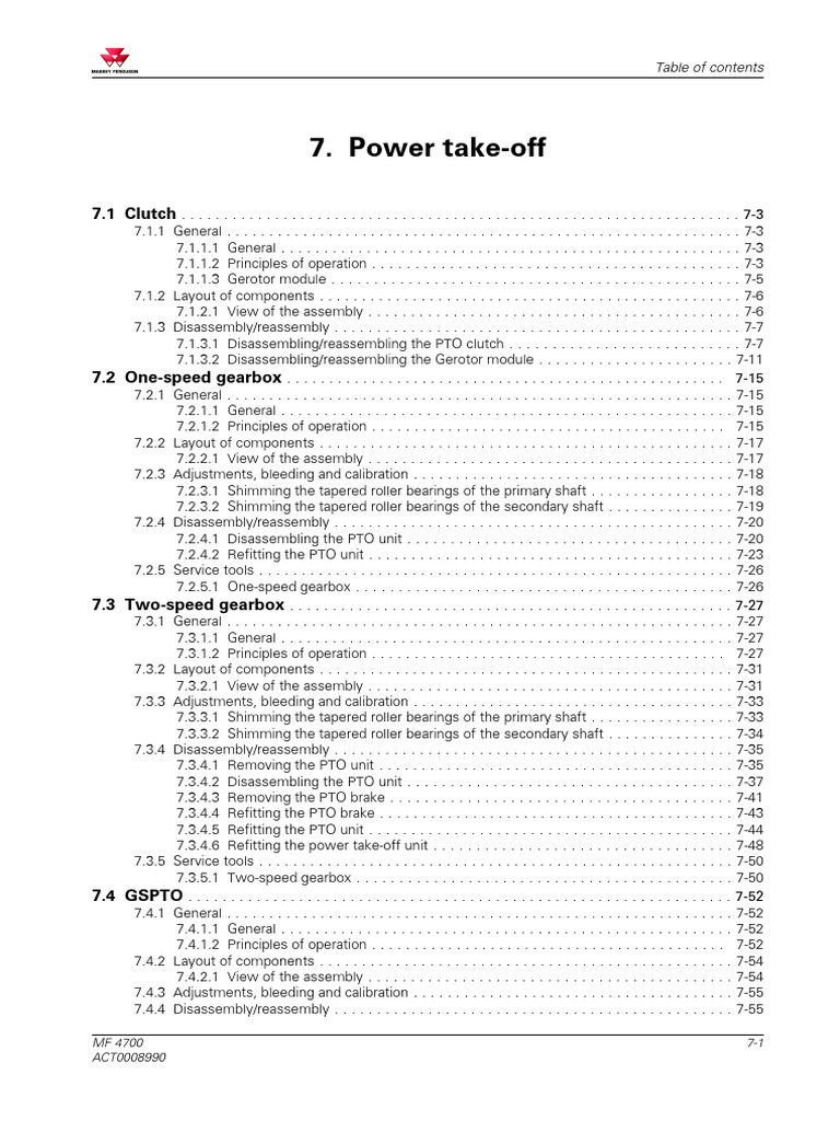 Master Mf4700 Wsm 07 (PTO) En | PDF | Clutch | Machines