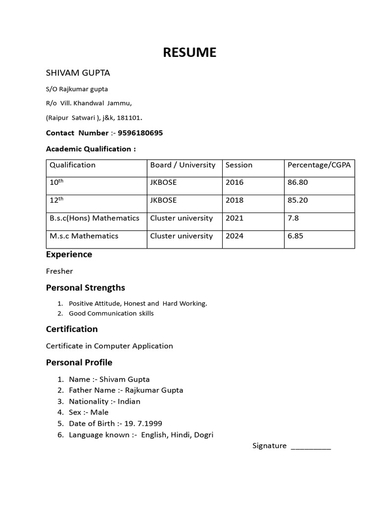Shivam Gupta Resume - Mathematics Graduate | PDF
