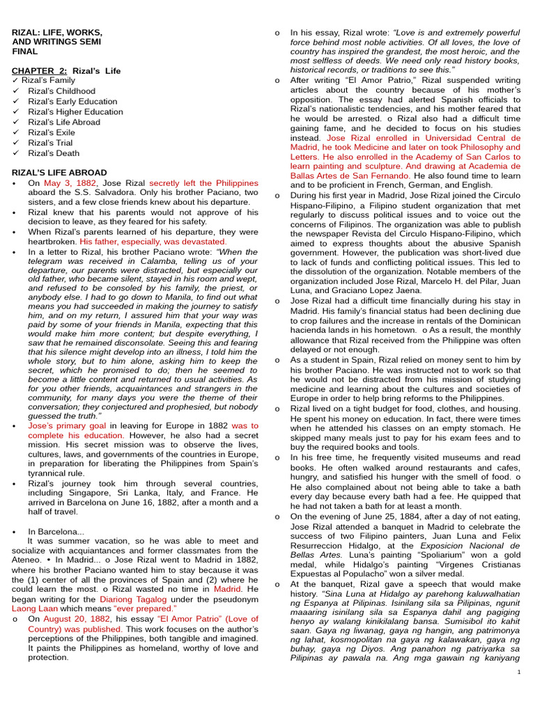 SEMI FINAL HANDOUTS Rizal | PDF | Philippines