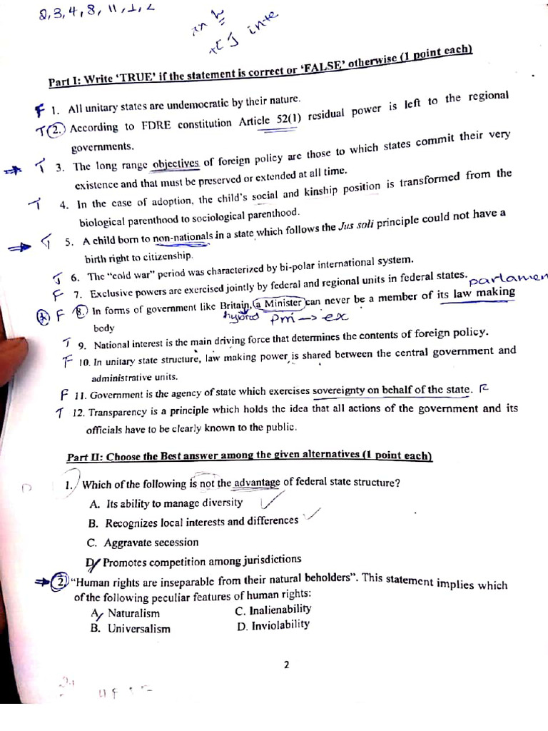 Civic Last Year Final Exam | PDF