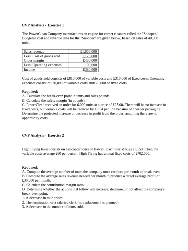 CVP ANalysis Homework Problems | PDF