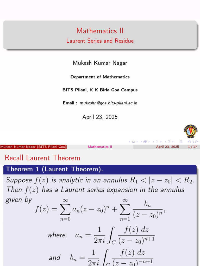 Laurent Series and Residue Theory | PDF | Functions And Mappings | Algebra