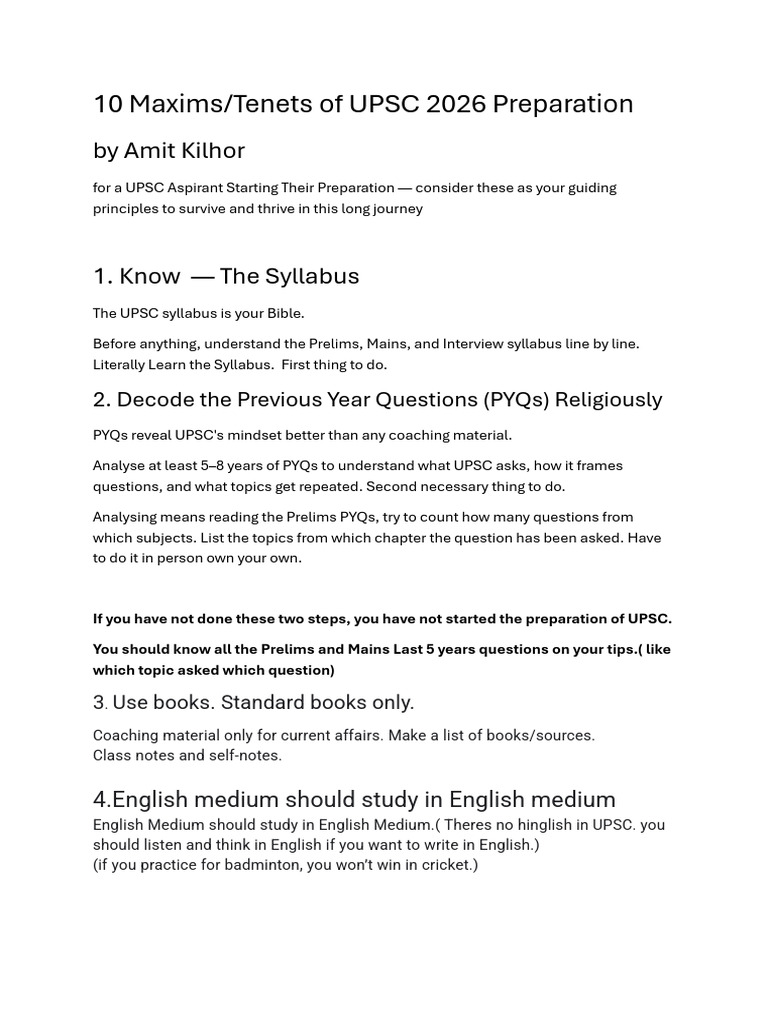 10 Maxims of UPSC Preparation | PDF