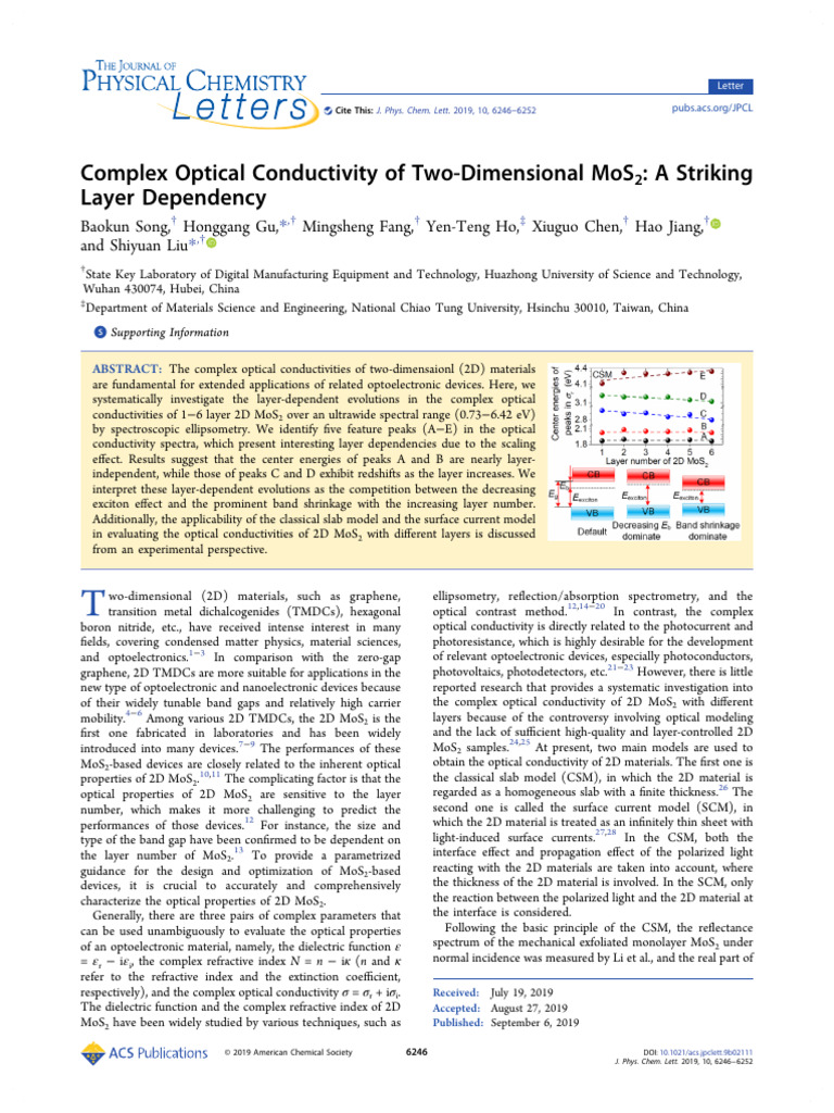 Complex Optical Conductivity of Two-Dimensional MoS2 - A Striking Layer Dependency | PDF ...