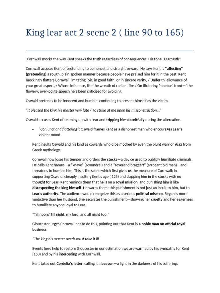 King Lear Act 2 Scene 2,3 | PDF | King Lear