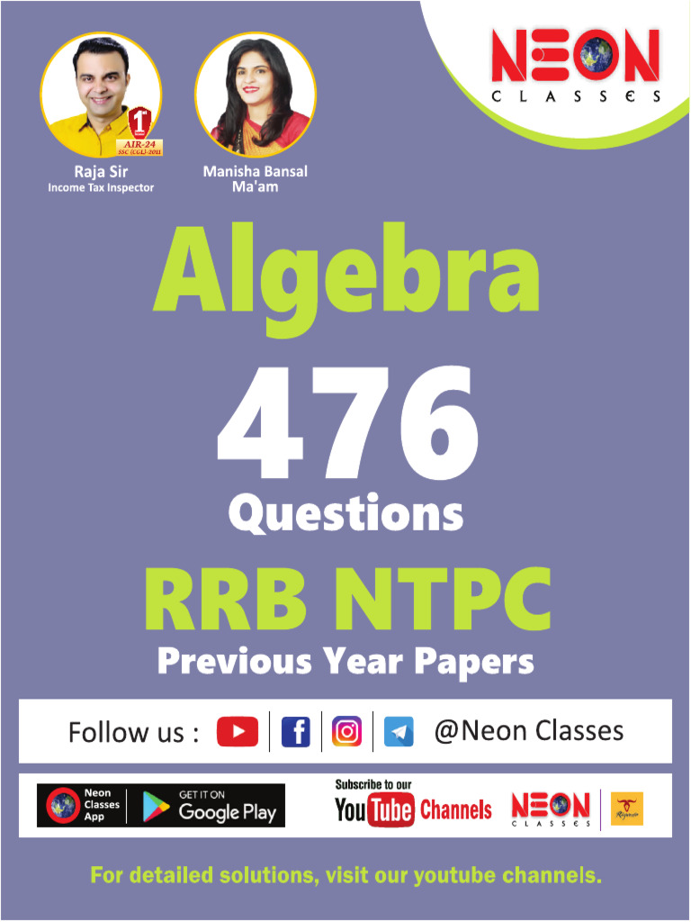 Algebra Rrb Ntpc 746 Pyq | PDF | Standardized Tests | Tests