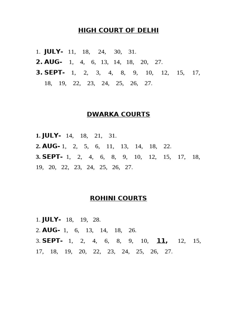 2025 Delhi Court Holiday Calendar | PDF
