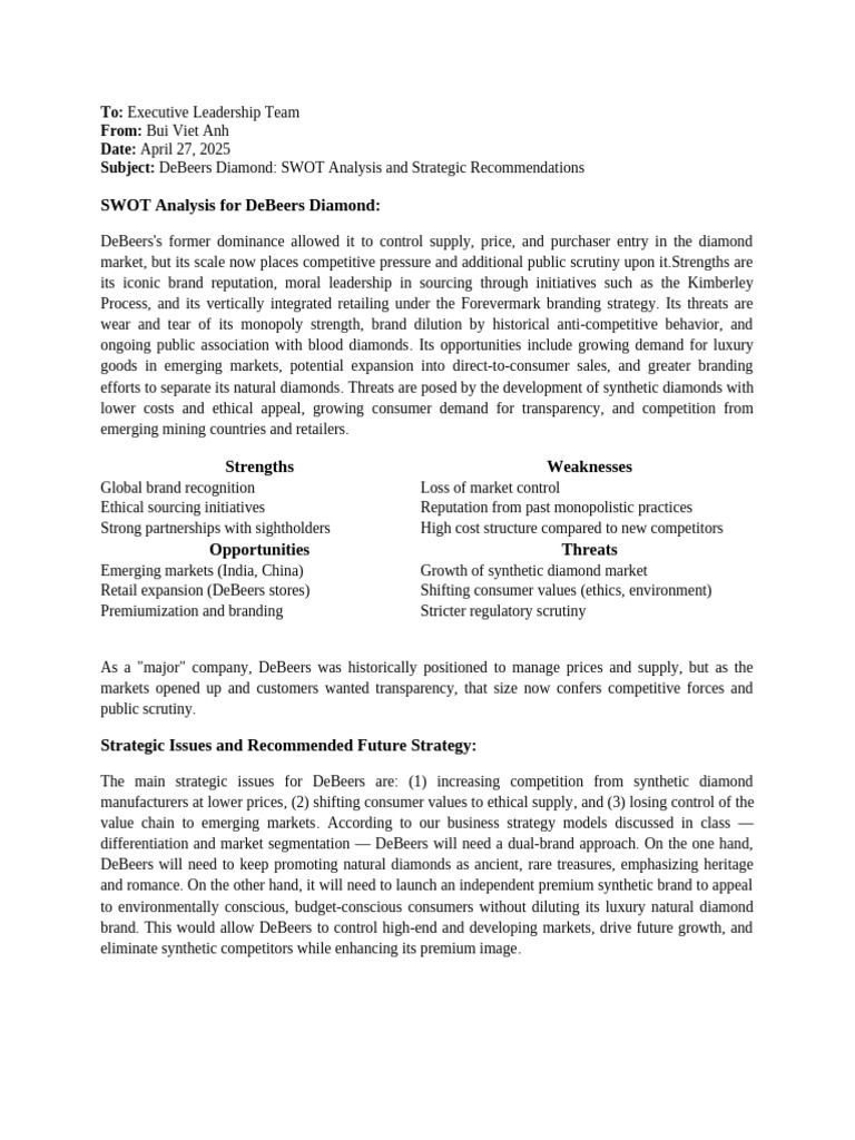 Assignment - Case 3 - DeBeers Diamonds | PDF | Brand | Market (Economics)