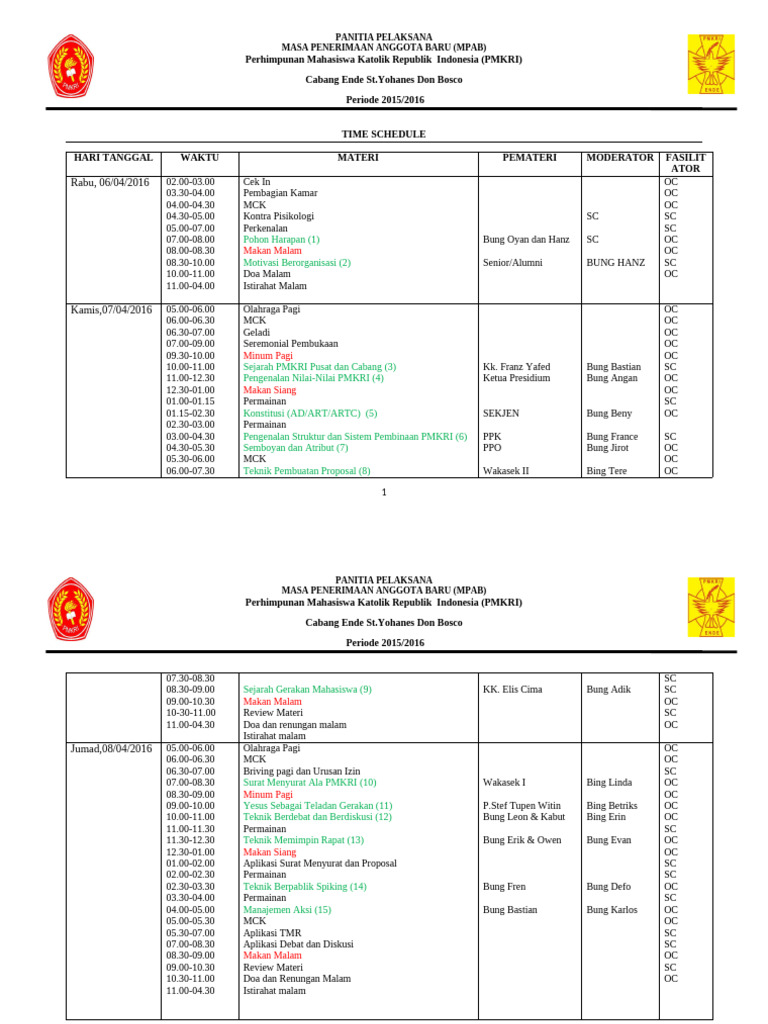 Time Schedule Mpab Yg Baru | PDF
