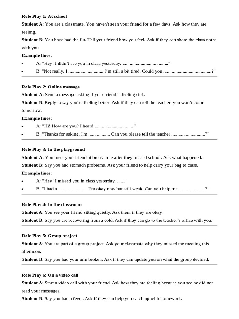 Speaking situations - Health | PDF