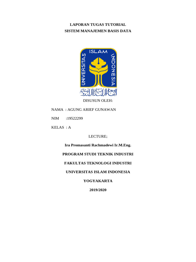 Agung Arief Gunawan 19522299 LAPORAN SMBD | PDF | Sql | Computer Data