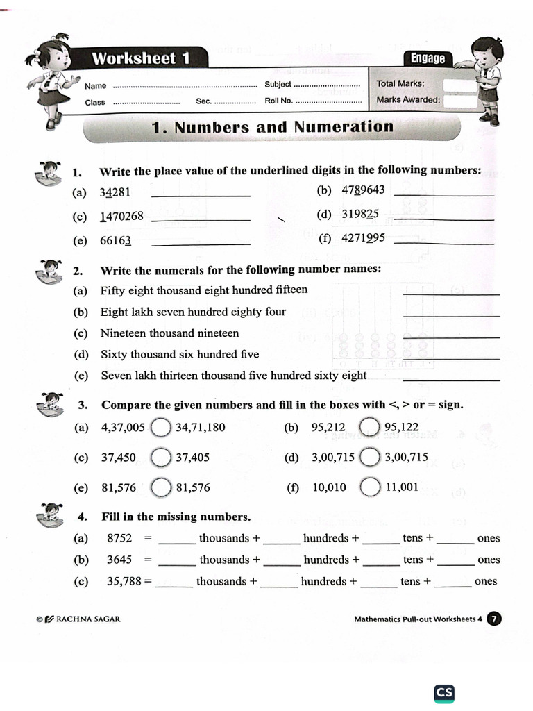 G4 Maths WS Ch-1 Numbers Beyond 9999 | PDF
