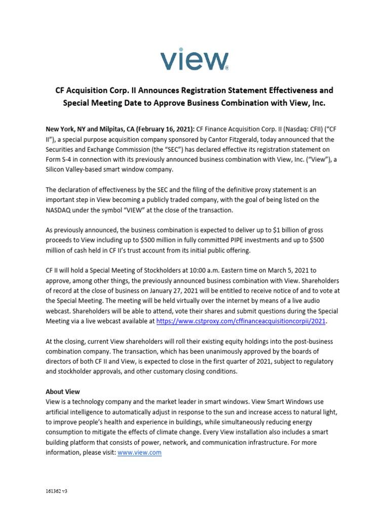 CF-Registration-Statement-Effectiveness | PDF | Mergers And ...