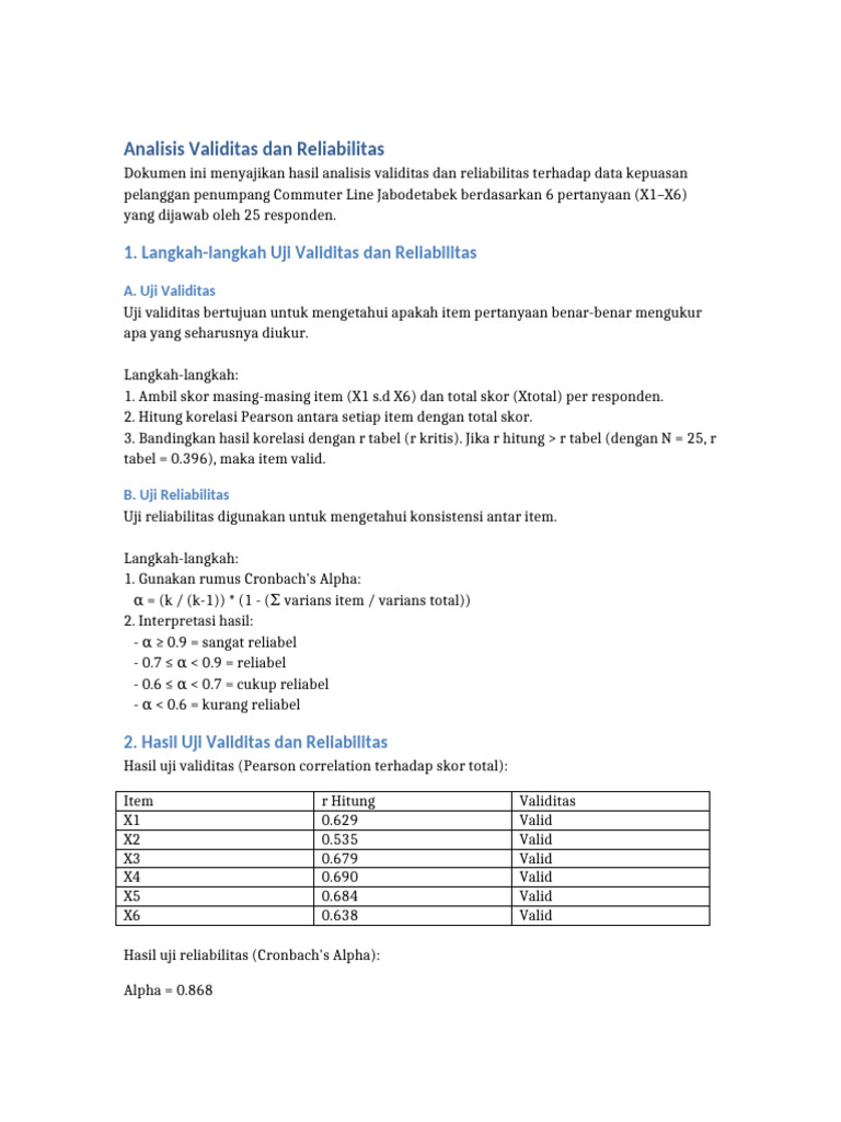 Analisis Validitas Dan Reliabilitas | PDF
